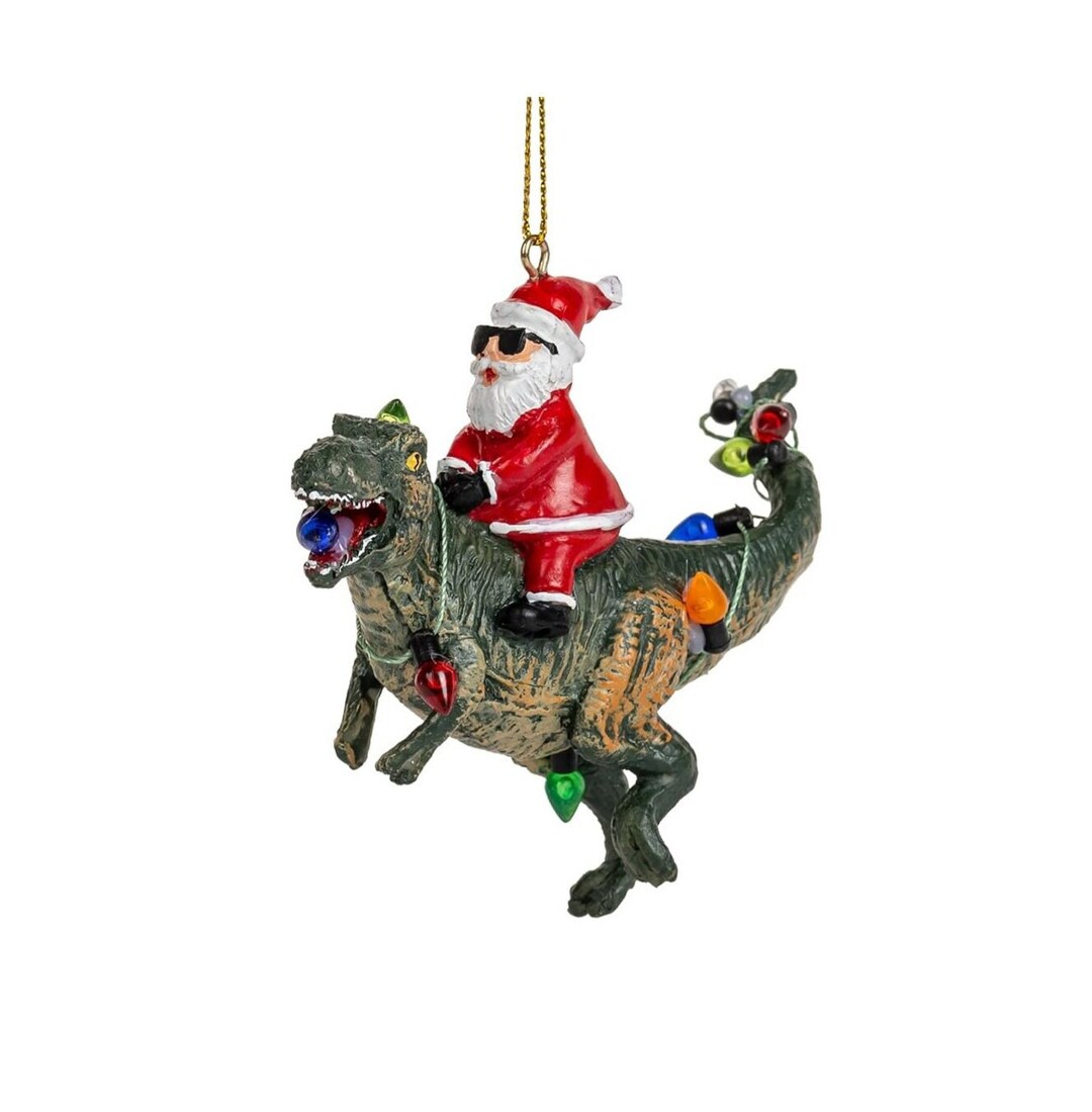 Santa Claus Riding a T Rex Dinosaur Wrapped in Lights Christmas ...