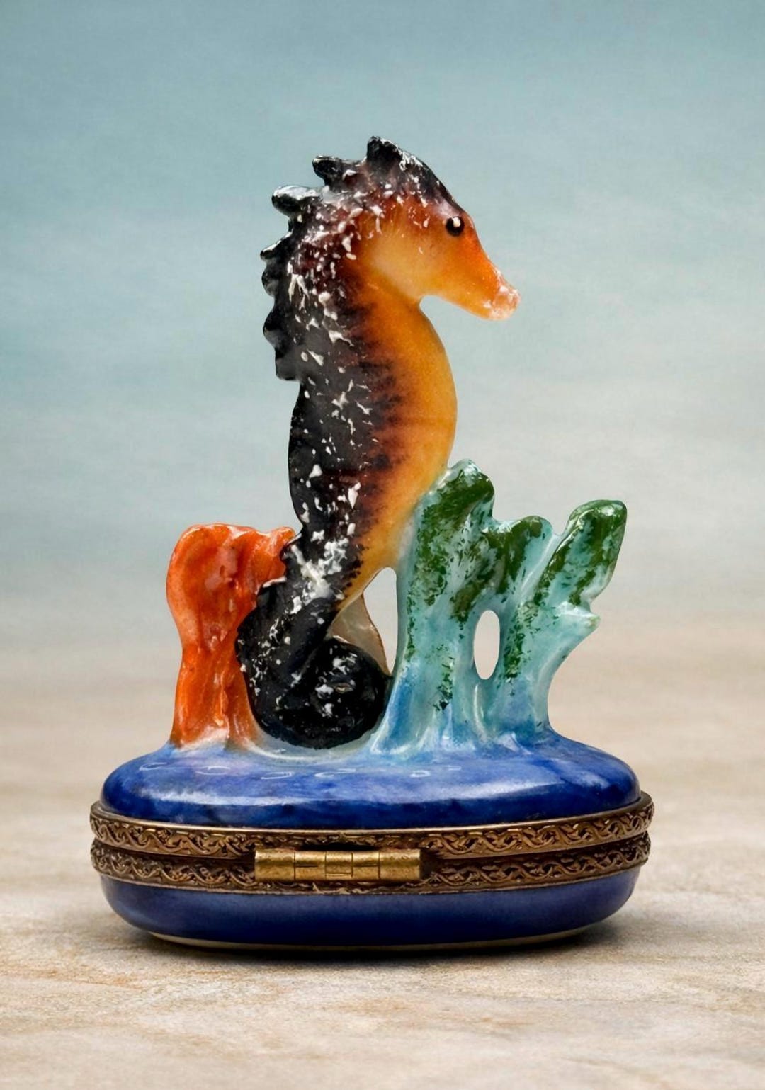 RARE Limoges France Peint Main Seahorse Trinket Box – Hand Painted ...