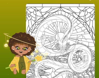 Stained Glass Dragon Coloring Pages - Etsy
