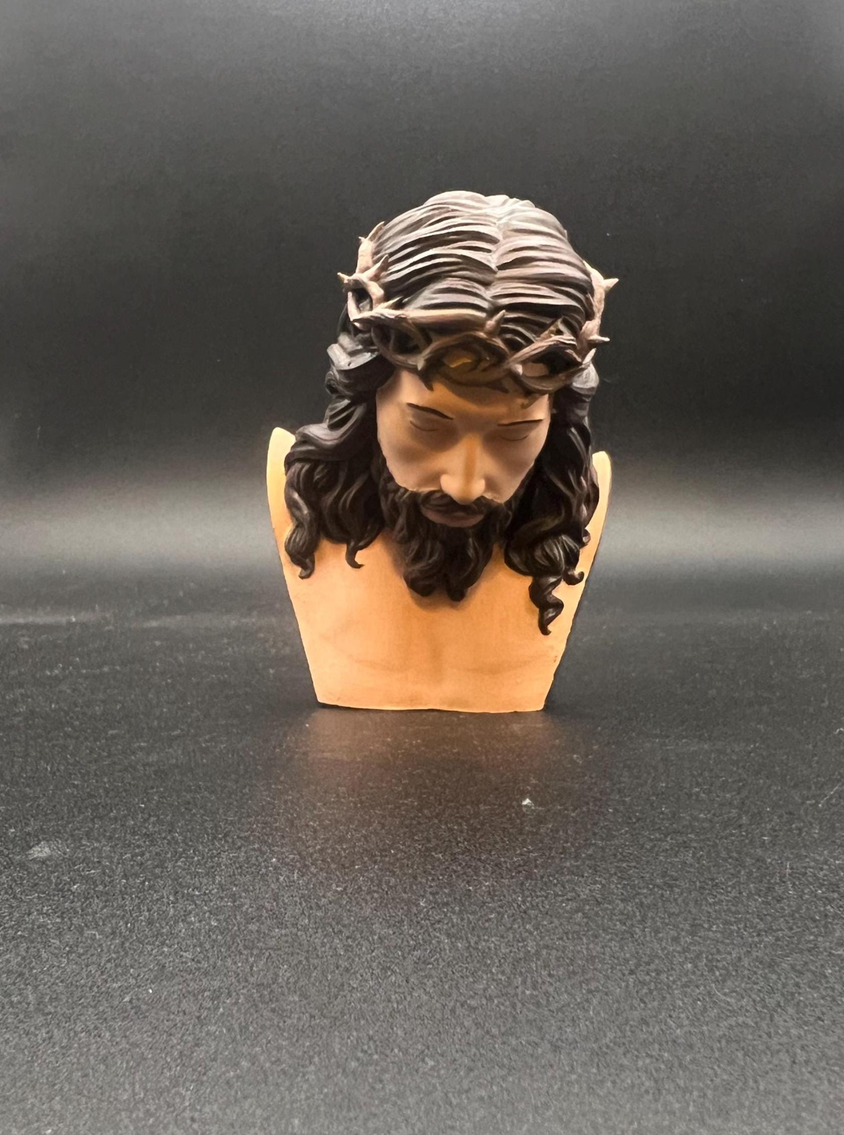Jesus Bust With Crown of Thorns – Hand Painted 3D Printed Resin Statue ...