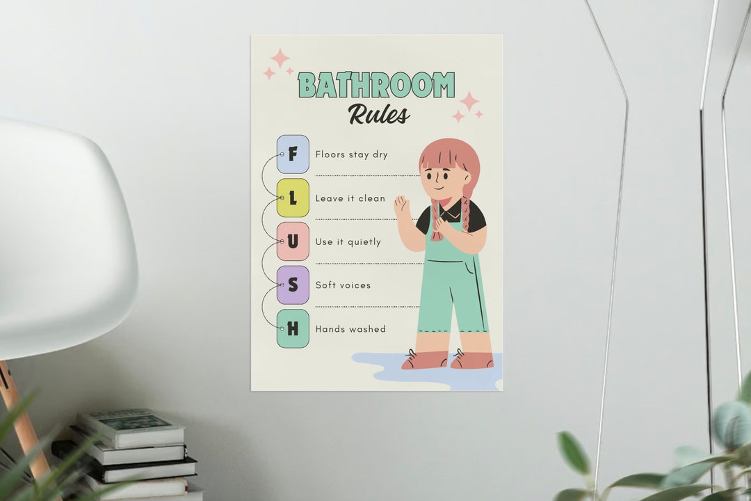 Colorful Fun Illustrated Bathroom Rules Poster - Etsy