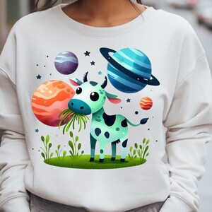 Cute Space Cow With Planets, Sublimation Design, Cow Clipart, Planets ...
