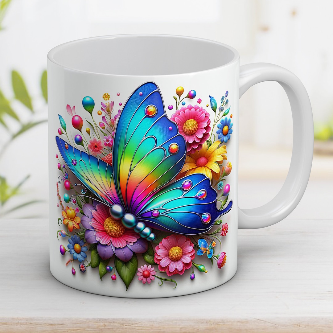 3D Butterfly Floral Mug Wrap: Sublimation Design (digital Download) - Etsy