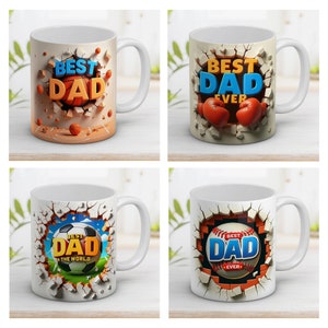 3D Best Dad Sport Mug Wrap Bundle 11 and 15 Oz 3D Hole in a Wall Happy ...