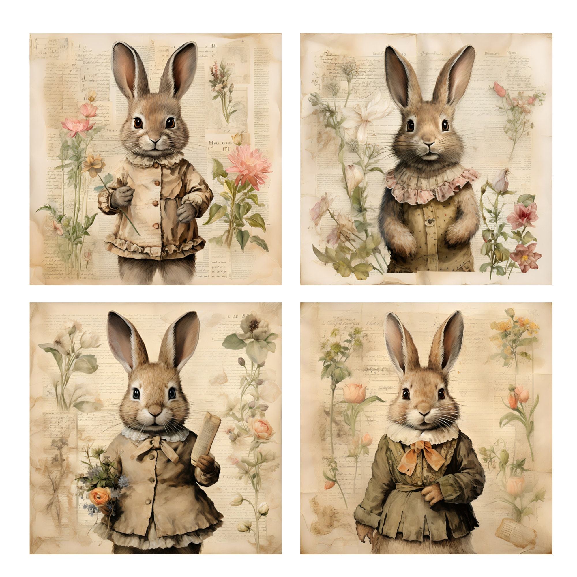 Vintage Bunny Junk Journal Paper Rabbit Retro Printable Pages Vintage ...