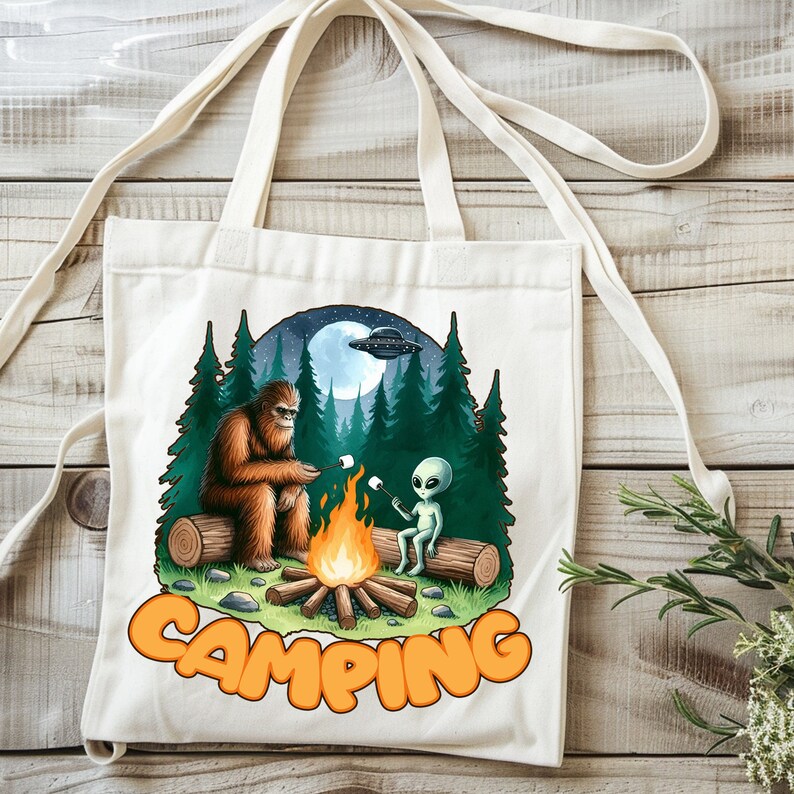 Camping With Bigfoot and Alien Png, Clipart Bigfoot PNG, Camping ...