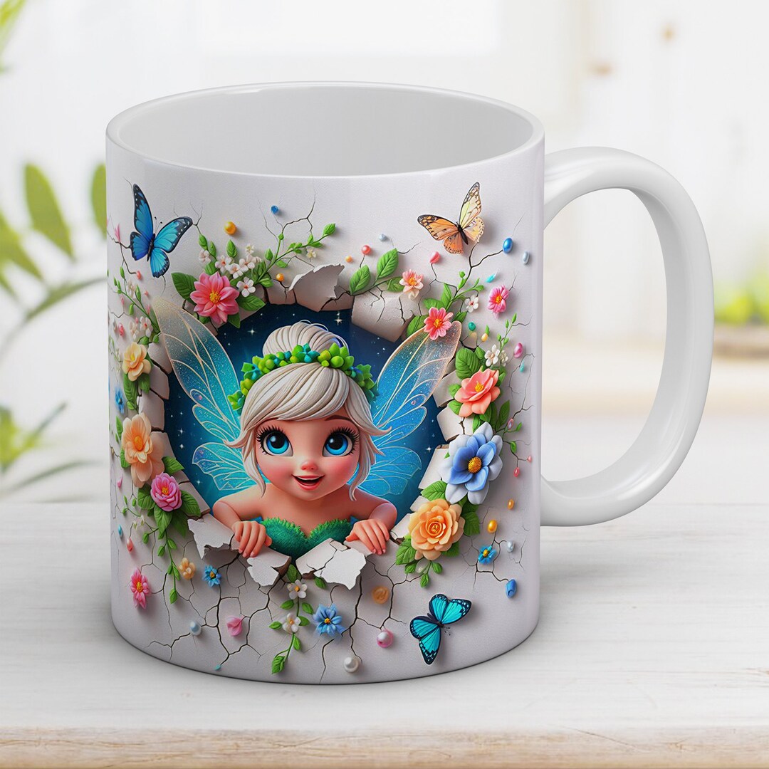 3D Cute Fairy Mug Wrap With 3D Flowers, 11oz and 15oz Mug Design, Mug ...
