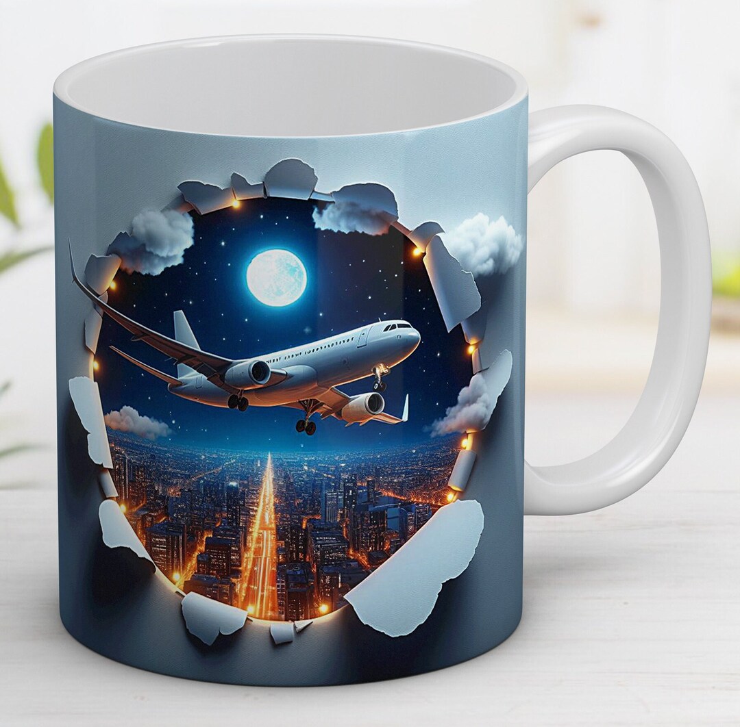 3D Airplane Mug Wrap: Night City Coffee Mug Sublimation Design (digital ...