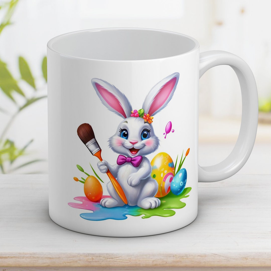 Cute Easter Bunny Coloring Eggs Mug Wrap Easter Gift 11oz and 15oz Mug ...