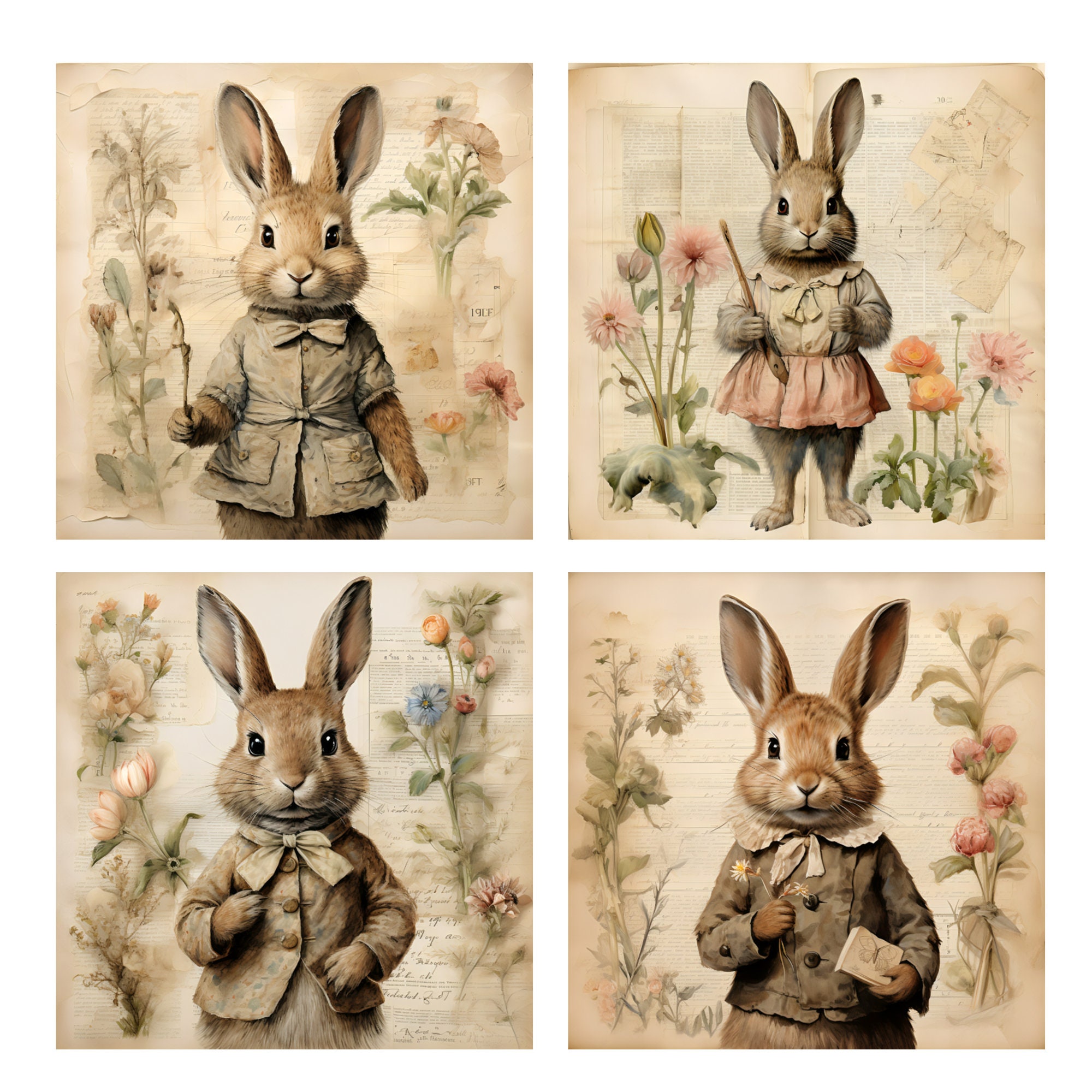 Vintage Bunny Junk Journal Paper Rabbit Retro Printable Pages Vintage ...