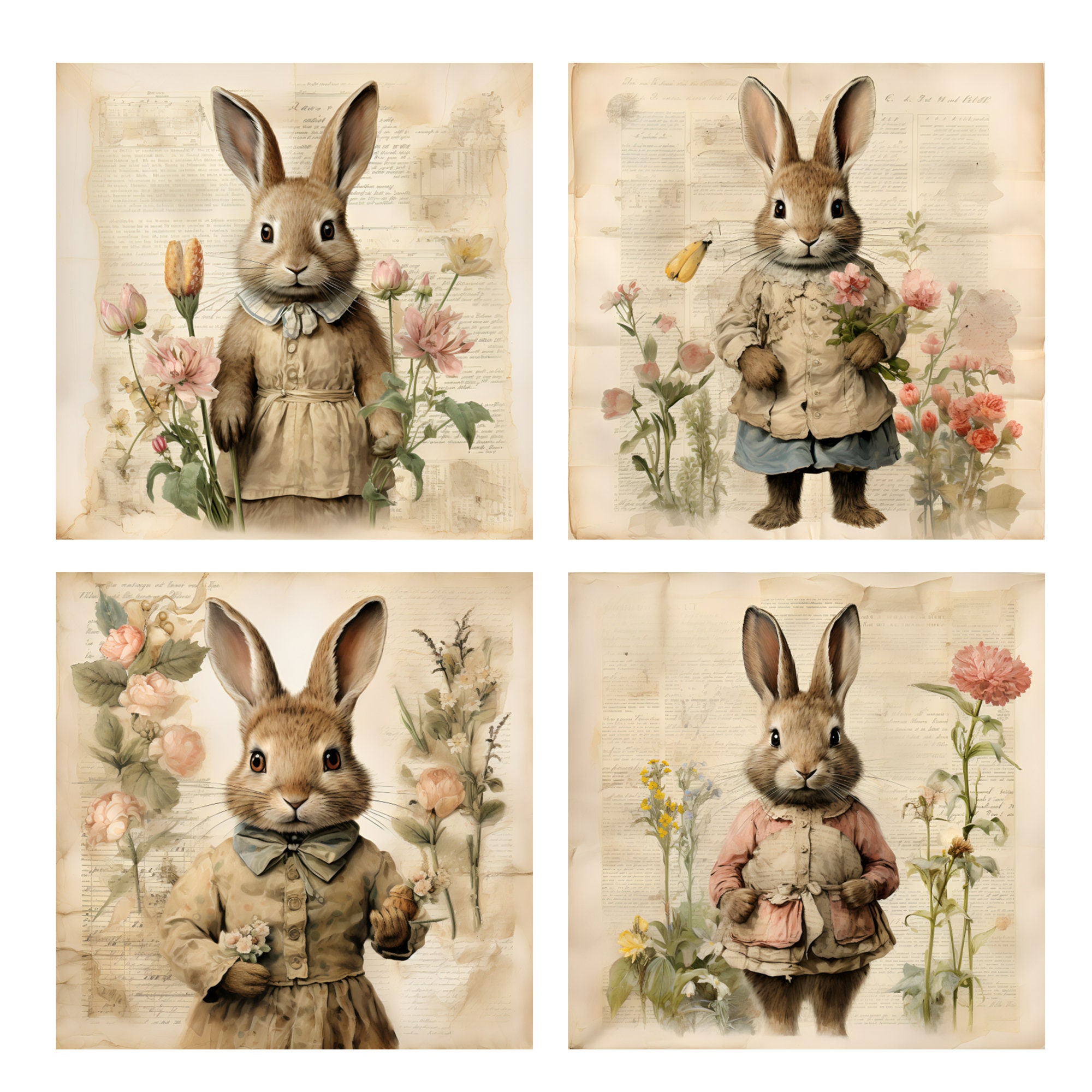 Vintage Bunny Junk Journal Paper Rabbit Retro Printable Pages Vintage ...