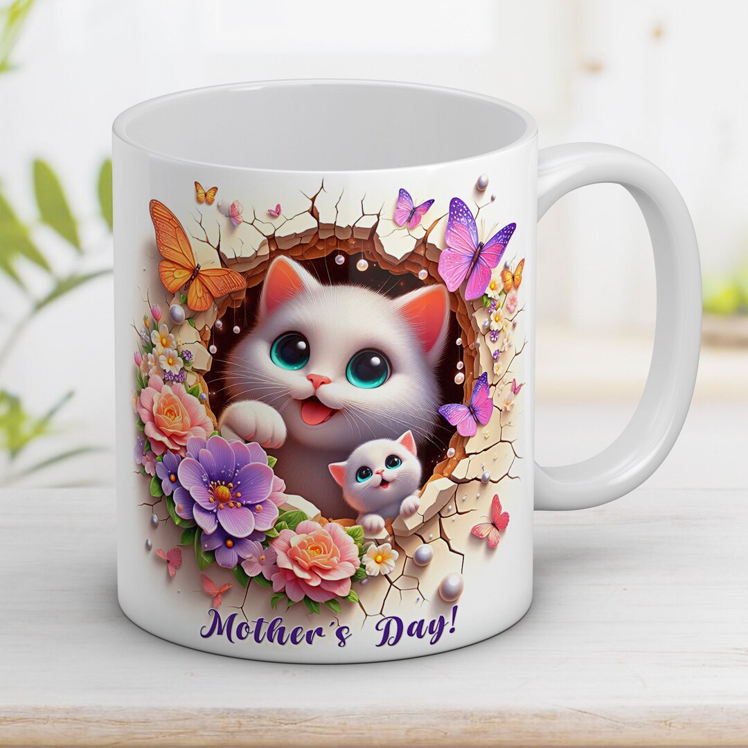 3D Happy Mother's Day With Cat and Flowers Mother's Day Gift 11oz 15oz ...