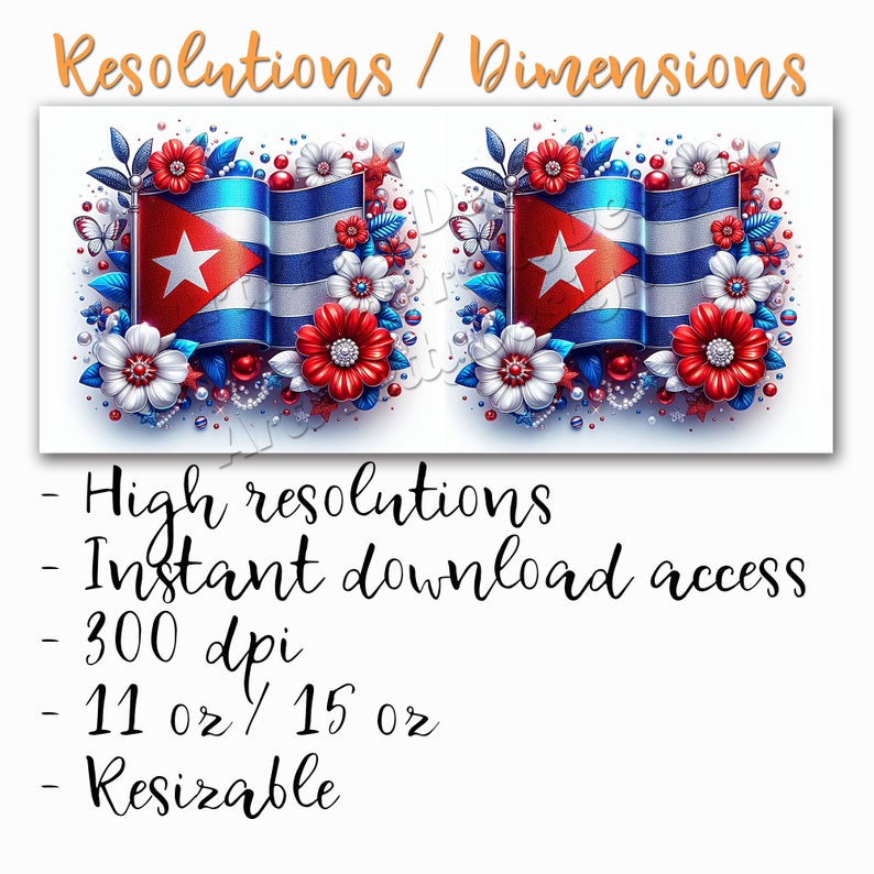 Cuban Flag Floral Mug Wrap: Independence Day Sublimation (digital ...