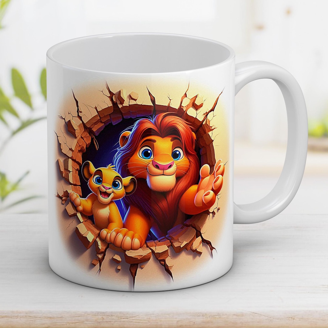 3D Funny Mufasa and Baby Simba Mug Wrap 11oz and 15oz, 3D Cartoon ...