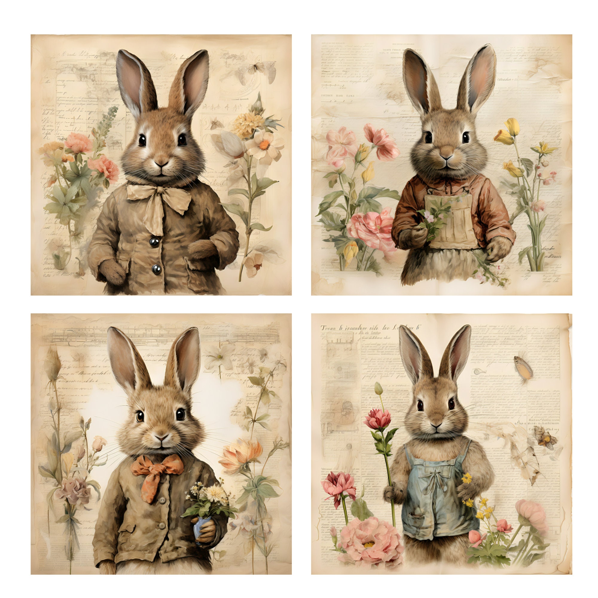 Vintage Bunny Junk Journal Paper Rabbit Retro Printable Pages Vintage ...