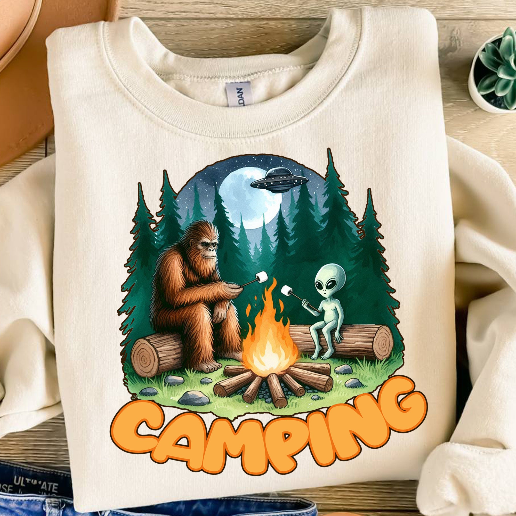 Camping With Bigfoot and Alien Png, Clipart Bigfoot PNG, Camping ...