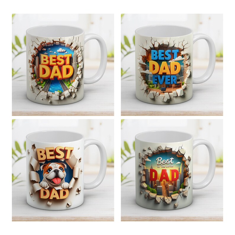 3D Best Dad Mug Wrap Bundle 11 and 15 Oz 3D Hole in a Wall Happy Father ...