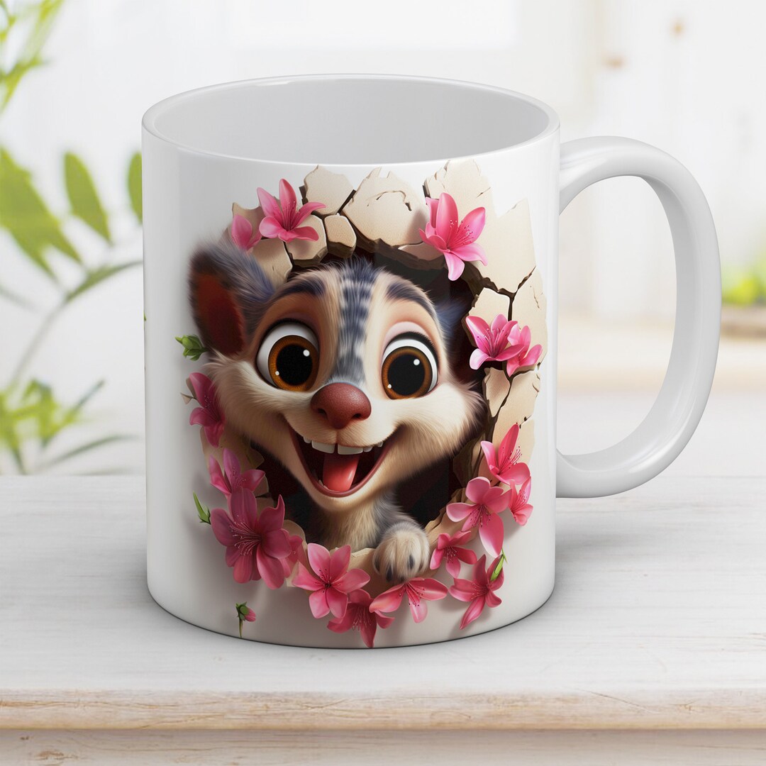 3D Cute Meerkat Mug Wrap With 3D Flowers, 11oz and 15oz Mug Design, Mug ...