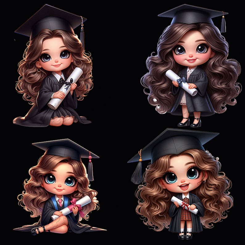 Clipart Cute Girls Graduates Bundle With Transparent Background ...