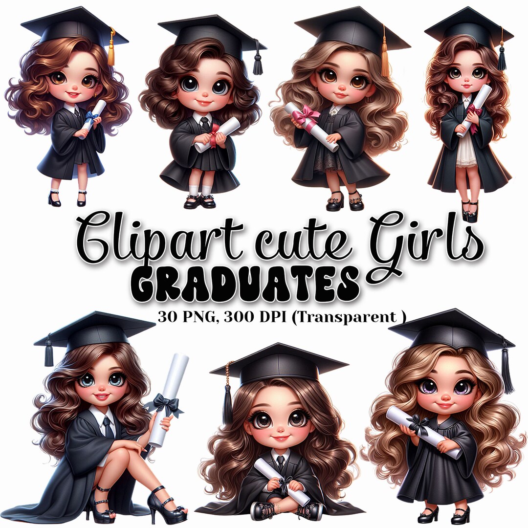 Clipart Cute Girls Graduates Bundle With Transparent Background ...