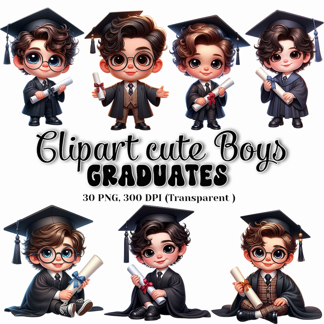 Clipart Cute Boys Graduates Bundle With Transparent Background ...