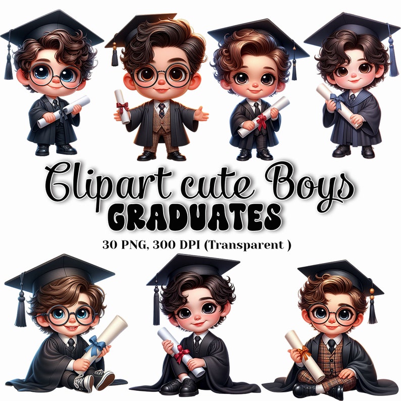 Clipart Cute Boys Graduates Bundle With Transparent Background ...