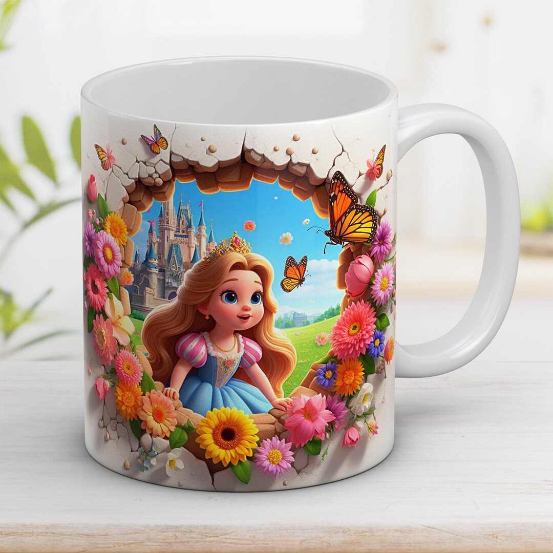 3D Cute Princess Mug Wrap Fairytale Castle With 3D Flowers 11oz and ...