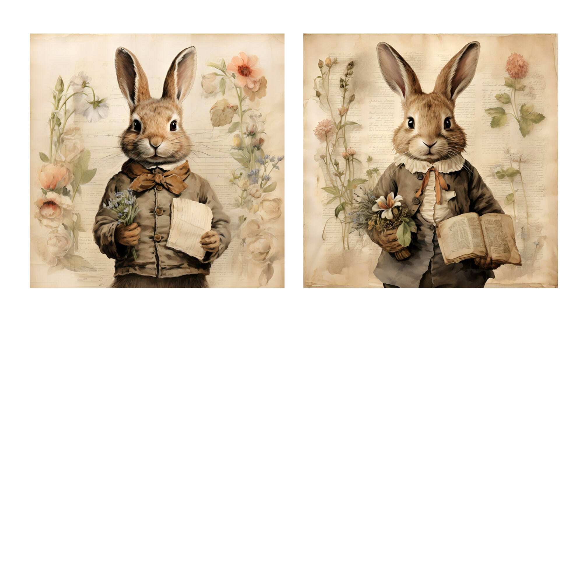 Vintage Bunny Junk Journal Paper Rabbit Retro Printable Pages Vintage ...