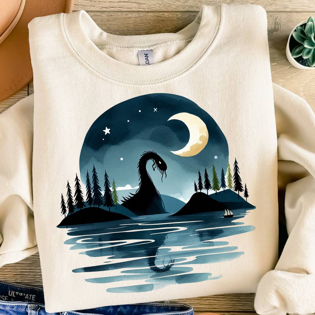 Loch Ness Monster Clipart: Moon & Lake Design (PNG Digital Download) - Etsy