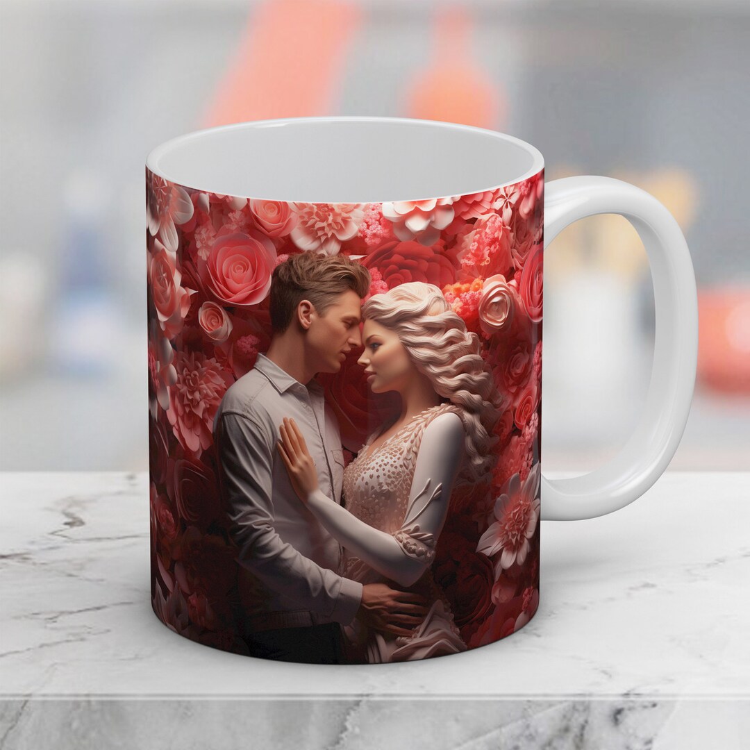 3D Loving Couple and 3D Flowers Mug Wrap 11oz and 15oz Mug Design, Mug ...