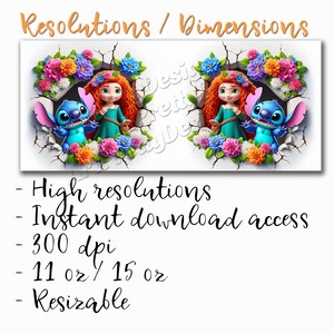 3D Funny Kids Stitch and Merida Mug Wrap 11oz and 15oz, 3D Cartoon ...