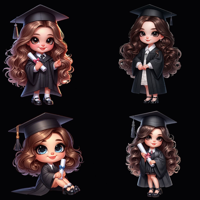 Clipart Cute Girls Graduates Bundle With Transparent Background ...