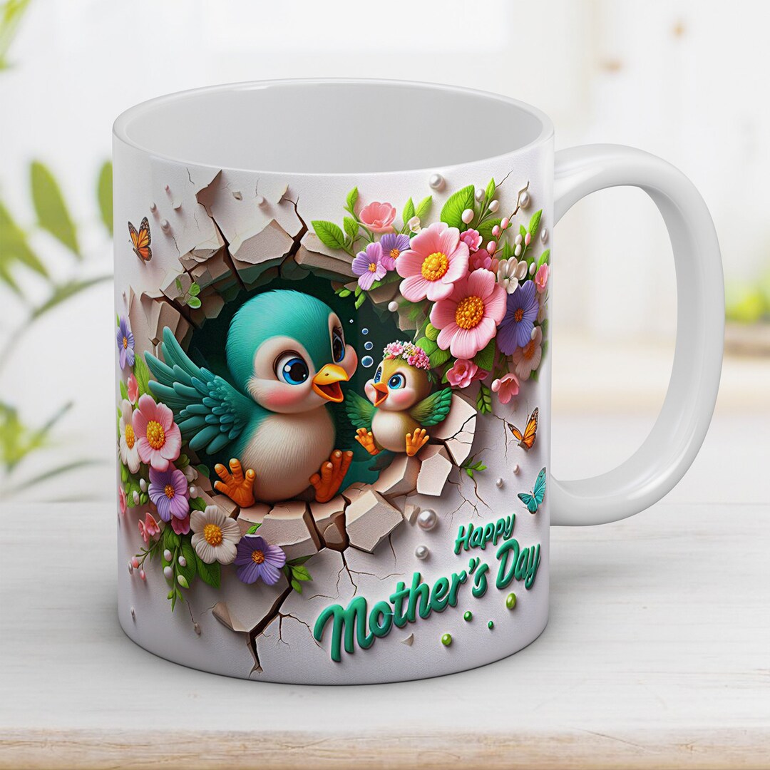 3D Happy Mother's Day With Bird and Flowers Mother's Day Gift 11oz 15oz ...
