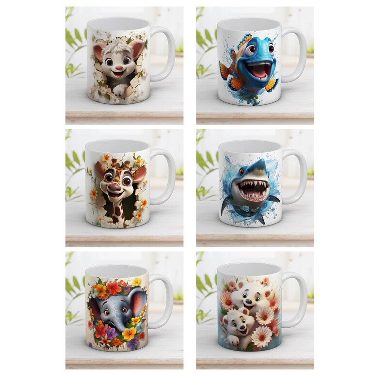 3D Cute Animals Mug Wrap Bundle Design 11 & 15 Oz Gift Sublimation ...