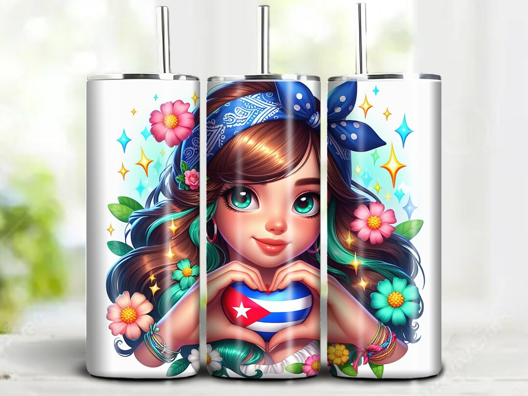 3D Heart Cuban Flag Tumbler Wrap 20 Oz, Aesthetic Girl Png, Tumbler ...