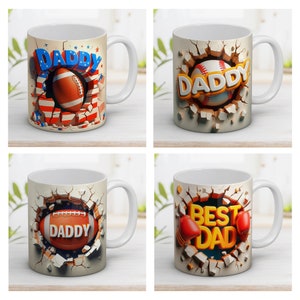 3D Best Dad Sport Mug Wrap Bundle 11 and 15 Oz 3D Hole in a Wall Happy ...