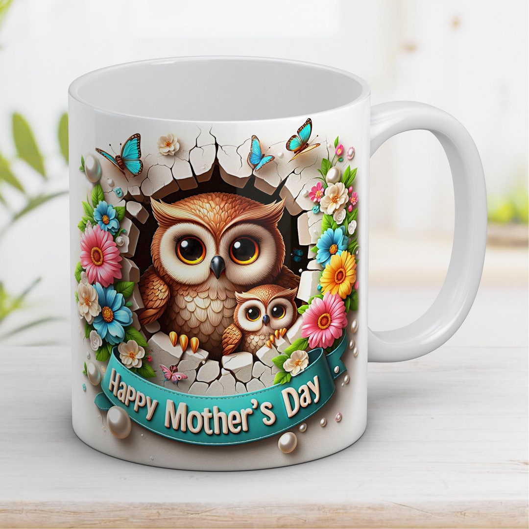 3D Happy Mother's Day With Owl and Flowers Mother's Day Gift 11oz 15oz ...