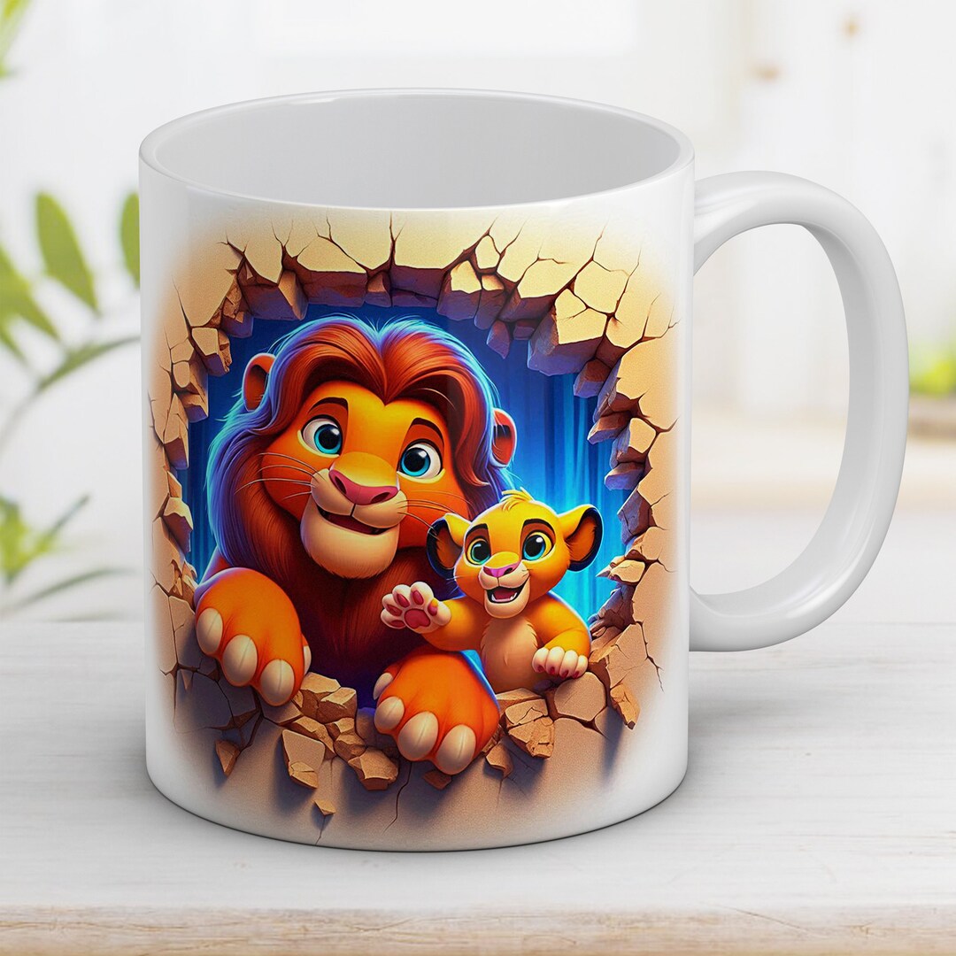 3D Funny Mufasa and Baby Simba Mug Wrap 11oz and 15oz, 3D Cartoon ...