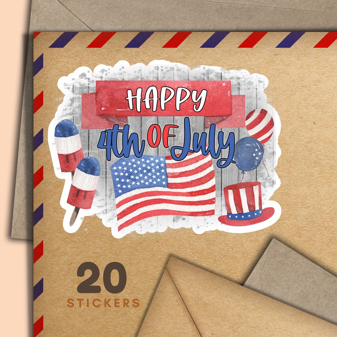 Happy 4th July Set of 20 Stickers, Happy Mail Envelope Sticker Flakes ...