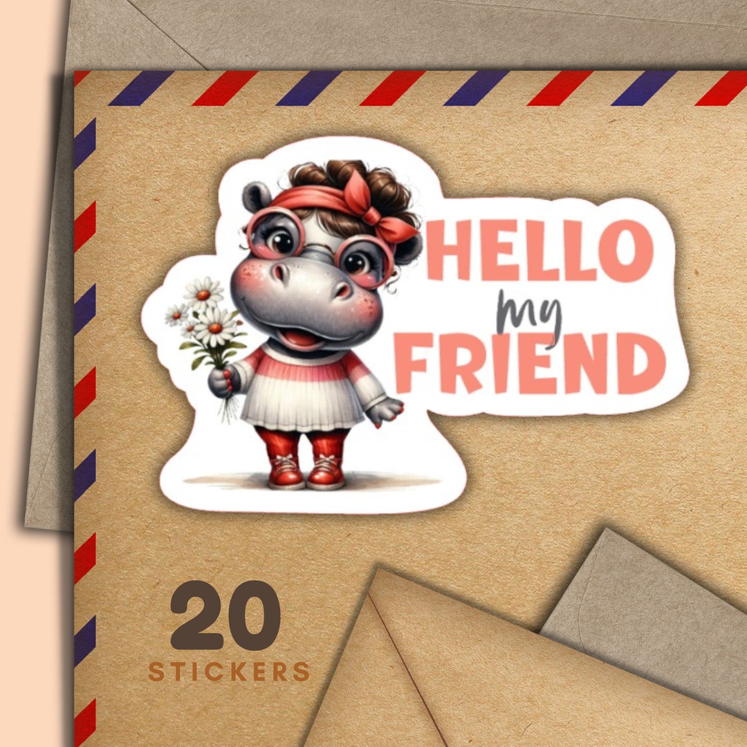 Hippo Friend Stickers Set of 20, Happy Mail Envelope Sticker Flakes ...