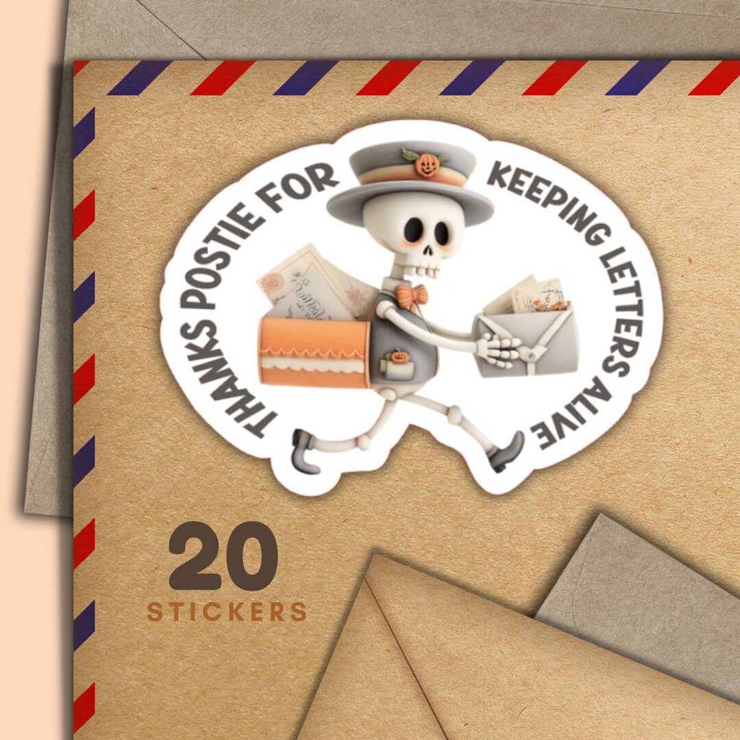 Skeleton Postman Stickers, Set of 20 Happy Mail Sticker Flakes, Spooky ...