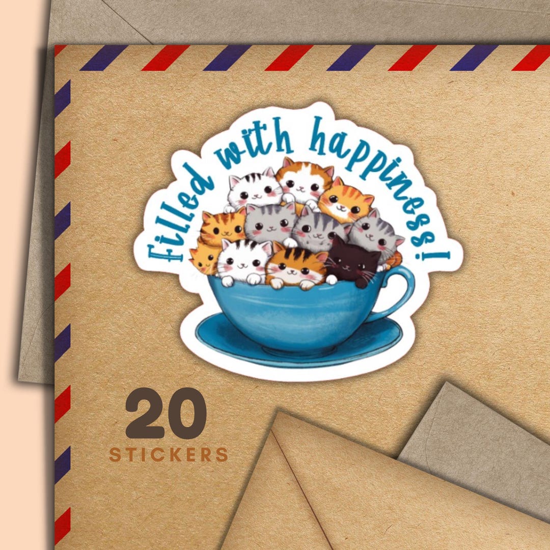 Cup Filled With Cats Stickers, Set of 20 Happy Mail Sticker Flakes ...