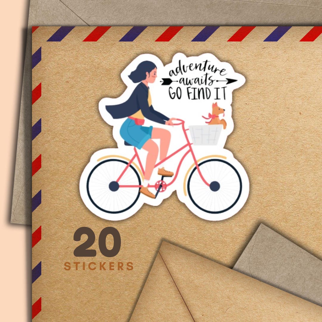 Adventure Bike Stickers, Set of 20 Happy Mail Sticker Flakes, Cute ...
