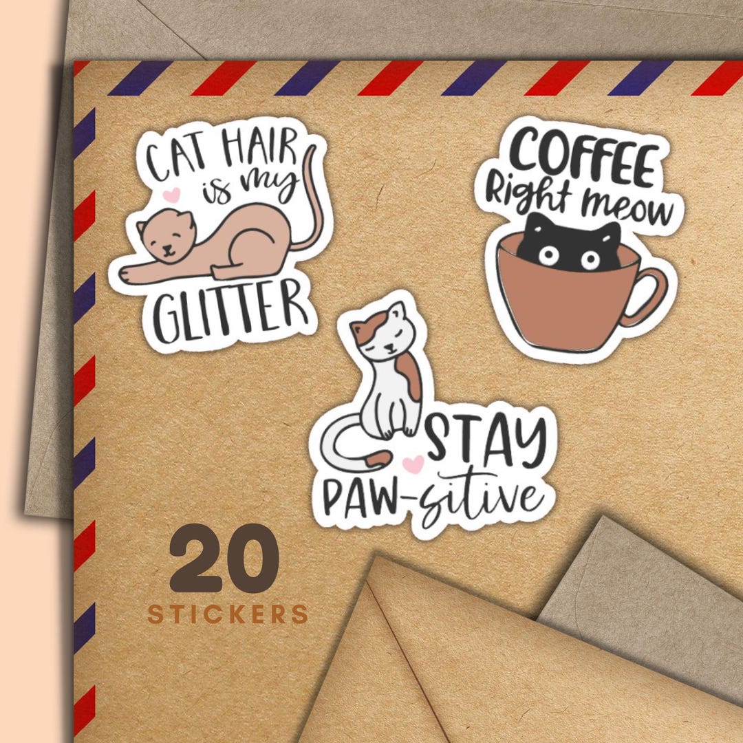 Cat Quotes Mix Stickers, Set of 20 Happy Mail Sticker Flakes, Cute ...