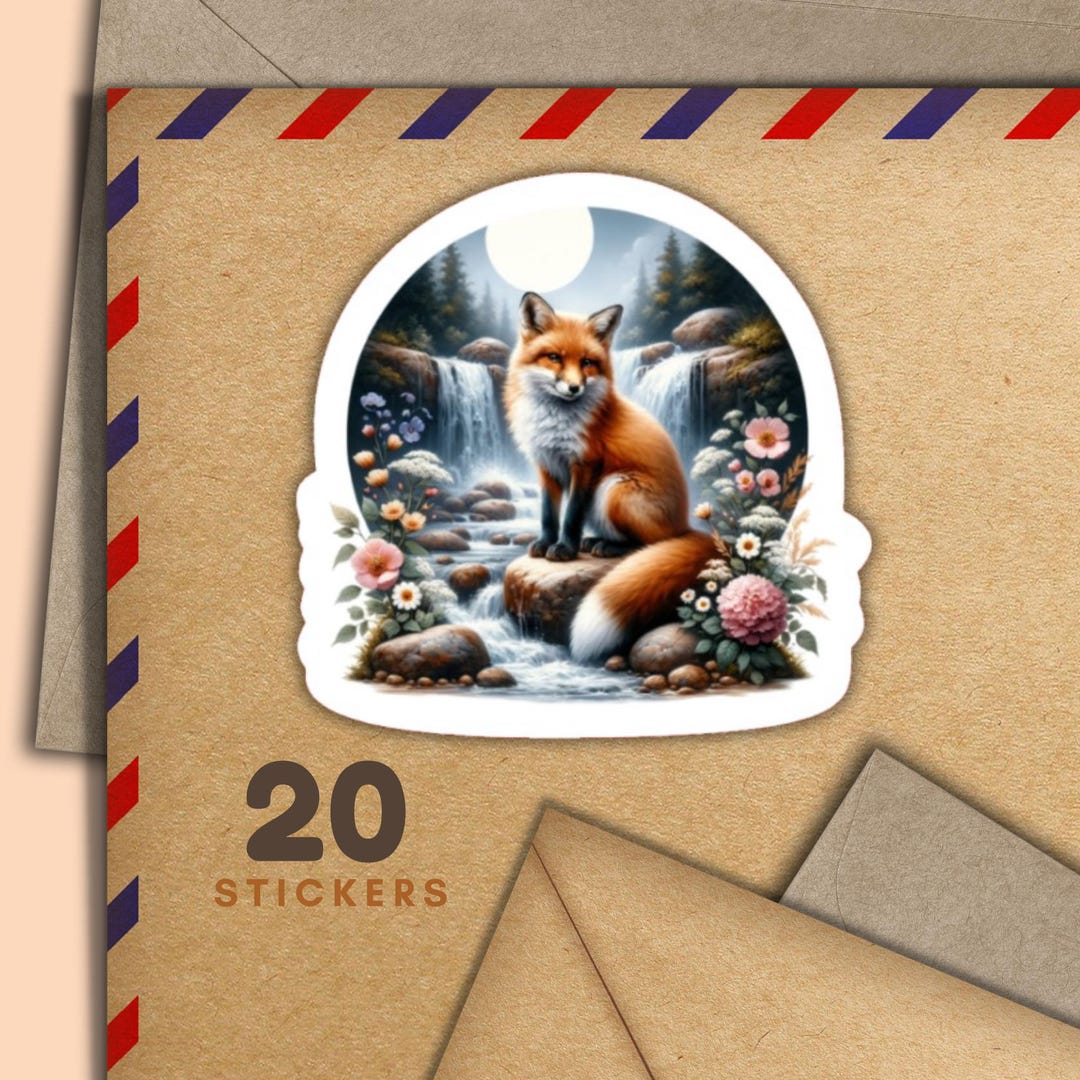 Waterfall Fox Stickers, Set of 20 Happy Mail Sticker Flakes, Cute ...