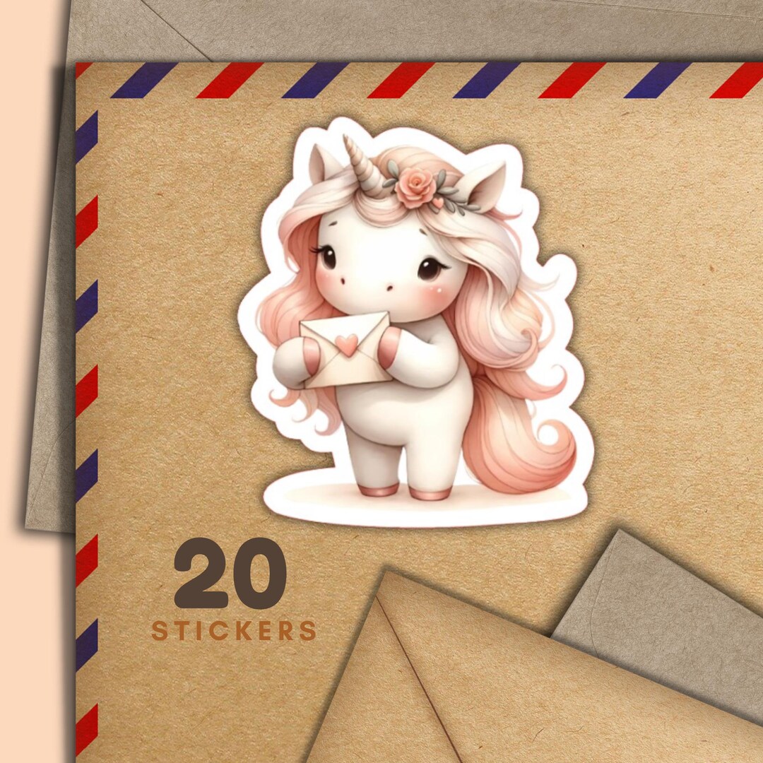 Unicorn Stickers, Set of 20 Happy Mail Sticker Flakes, Cute Penpal ...