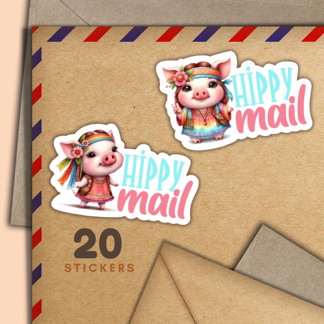 Hippy Pigs Stickers, Set of 20 Happy Mail Sticker Flakes, Cute Penpal ...