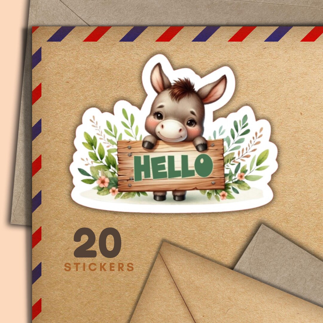 Hello Donkey Stickers, Set of 20 Happy Mail Sticker Flakes, Cute Penpal ...