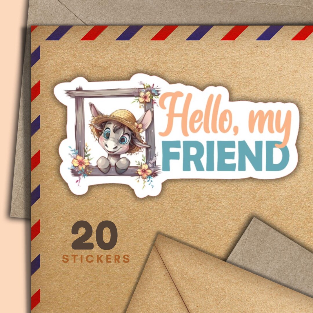 Donkey Frame Hello Stickers, Set of 20 Happy Mail Sticker Flakes, Cute ...