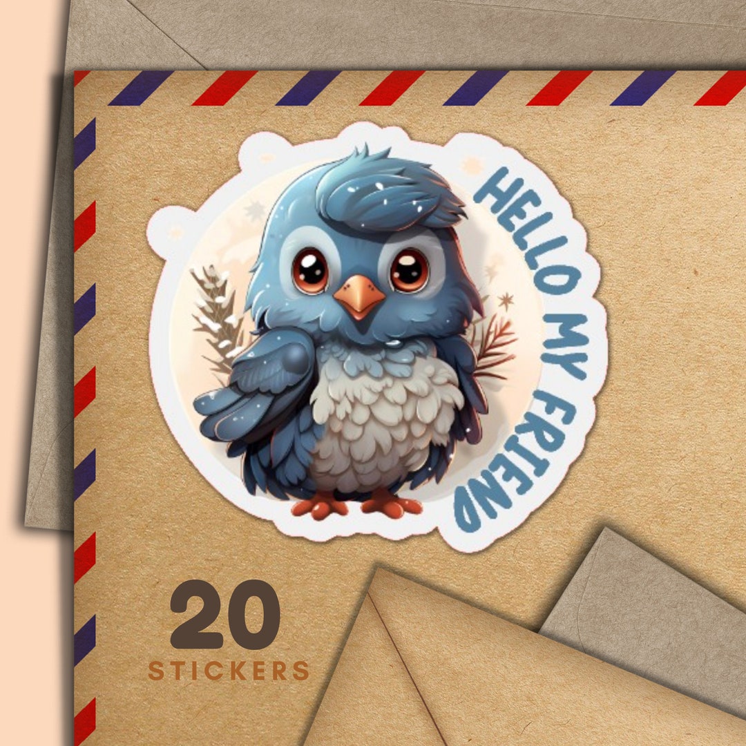 Blue Bird Stickers, Set of 20 Happy Mail Sticker Flakes, Cute Penpal ...